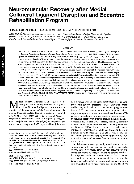 (PDF) Neuromuscular Recovery after Medial Collateral Ligament ...