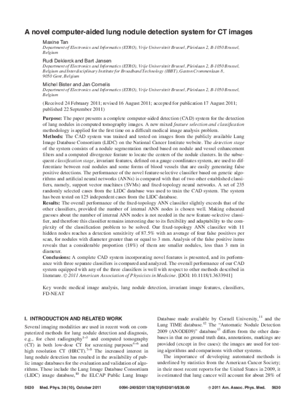 Pdf A Novel Computer Aided Lung Nodule Detection System For Ct Images