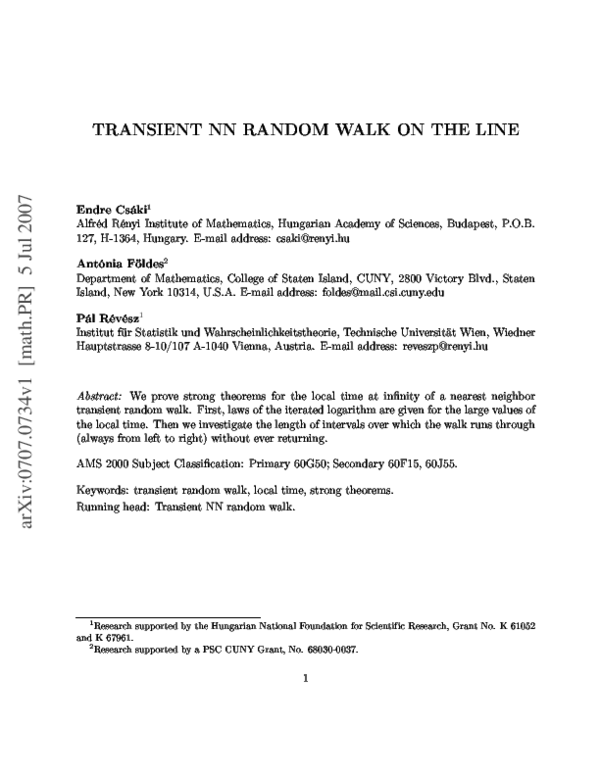 (PDF) Transient NN random walk on the line
