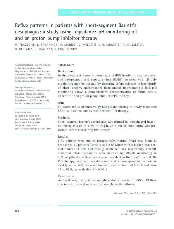 (PDF) Reflux patterns in patients with short-segment Barrett’s ...