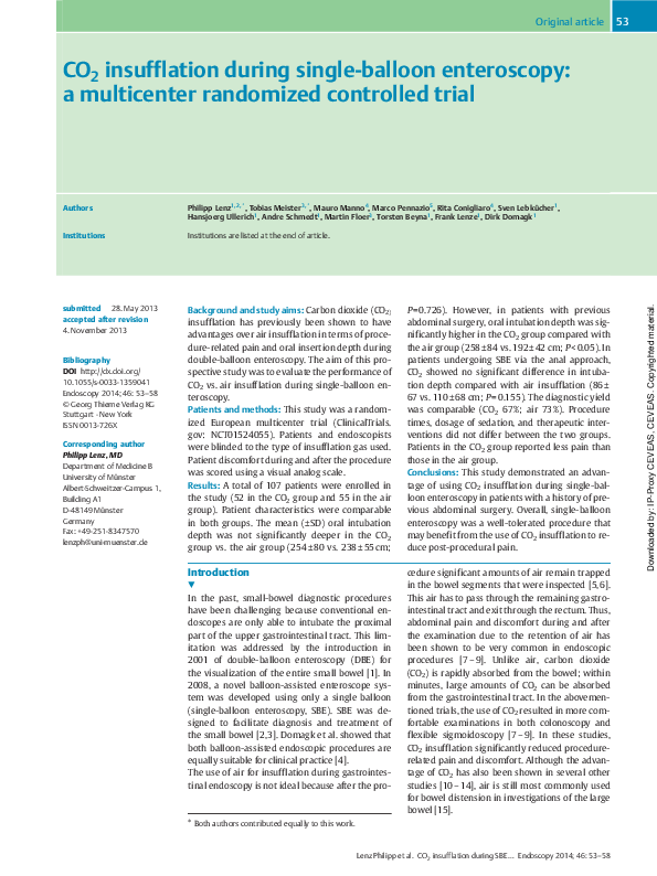 (PDF) CO2 insufflation during single-balloon enteroscopy: a multicenter ...