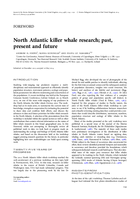 (PDF) North Atlantic killer whale research; past, present and future