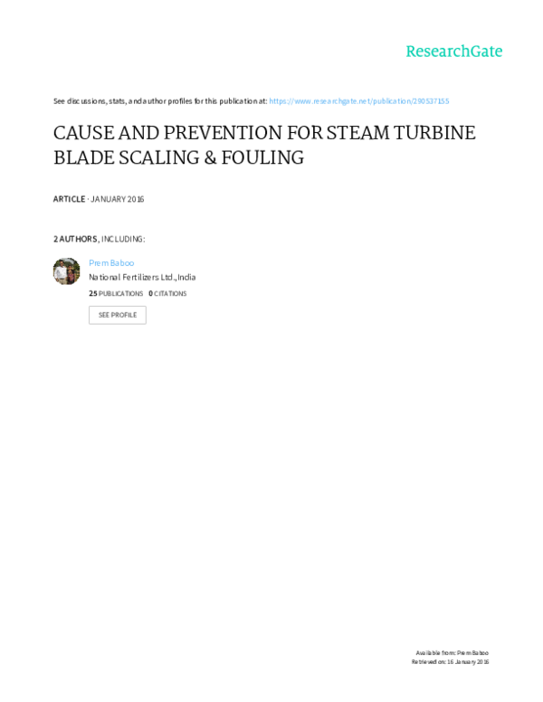 (PDF) CAUSE AND PREVENTION FOR STEAM TURBINE BLADE SCALING & FOULING