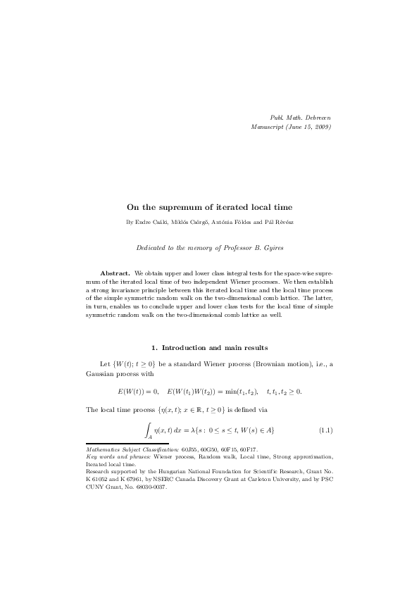 (PDF) On the supremum of iterated local time
