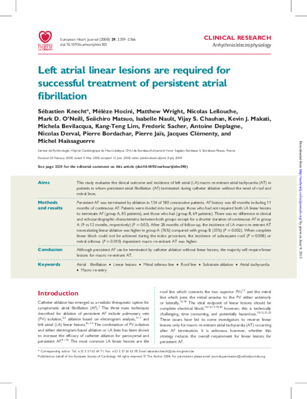 (PDF) Left atrial linear lesions are required for successful treatment ...