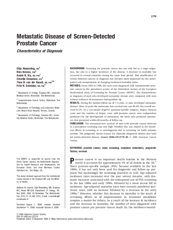 (PDF) Metastatic disease of screen-detected prostate cancer