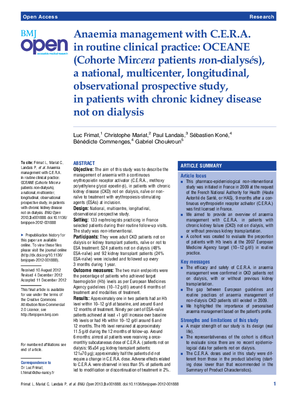 (PDF) Anaemia management with C.E.R.A. in routine clinical practice ...