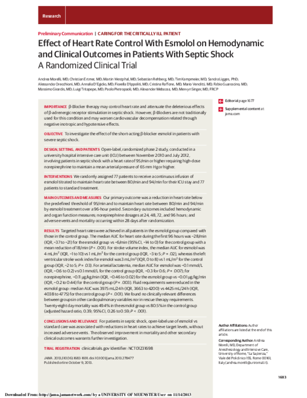 (PDF) Effect of Heart Rate Control With Esmolol on Hemodynamic and ...