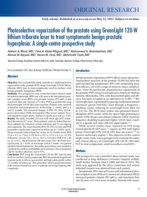 (PDF) Photoselective vaporization of the prostate using GreenLight 120 ...