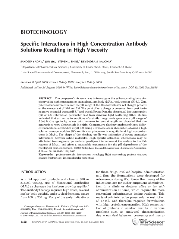 (PDF) Specific interactions in high concentration antibody solutions ...