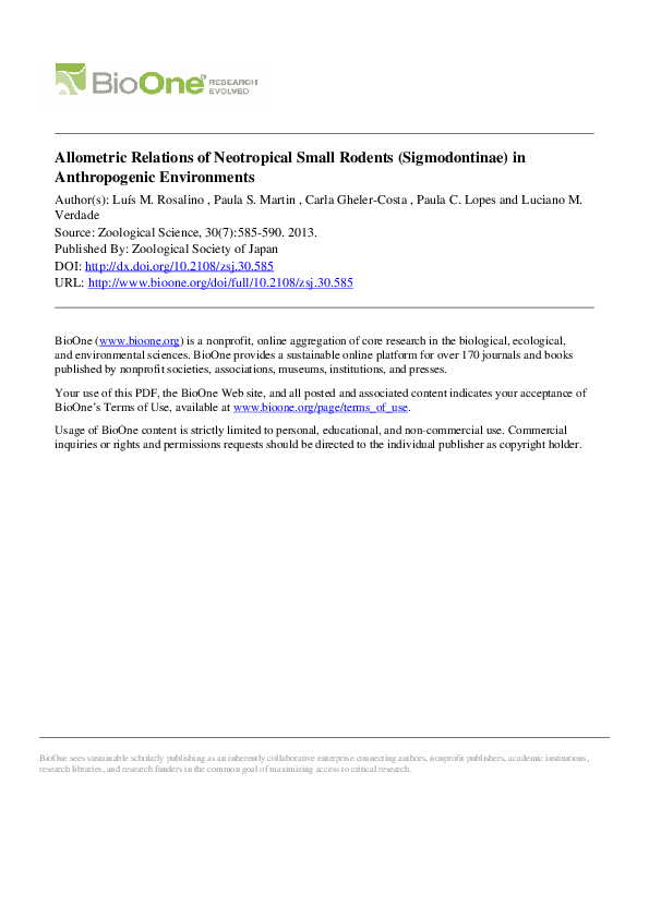 (PDF) Allometric Relations of Neotropical Small Rodents (Sigmodontinae) in Anthropogenic ...