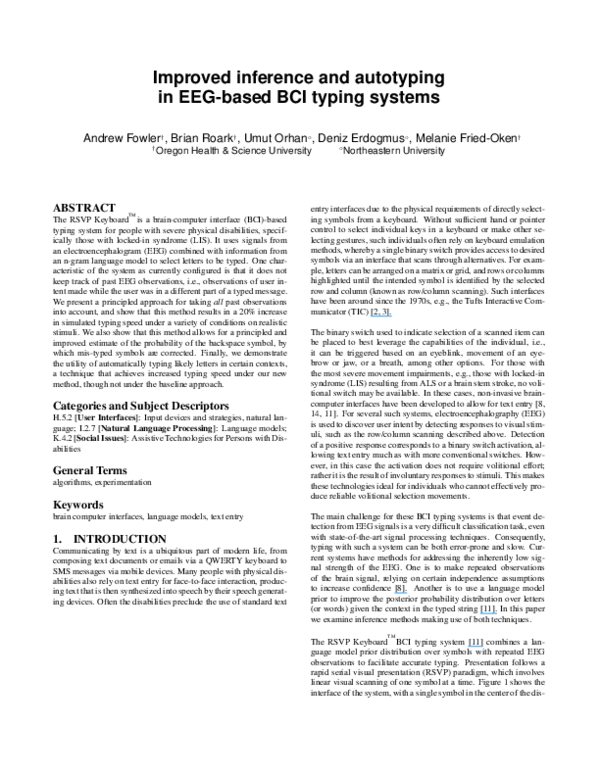 (PDF) Improved inference and autotyping in EEG-based BCI typing systems