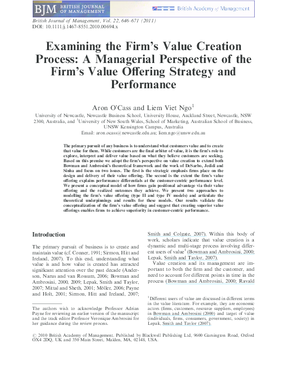 (PDF) Examining the Firm's Value Creation Process: A Managerial ...