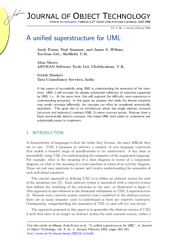 (PDF) A Unified Superstructure for UML | Andy Evans and Alan Moore ...