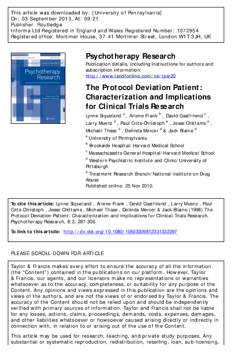 (PDF) The Protocol Deviation Patient: Characterization and Implications ...