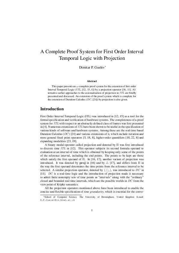 Pdf A Complete Proof System For First Order Interval Temporal Logic With Projection