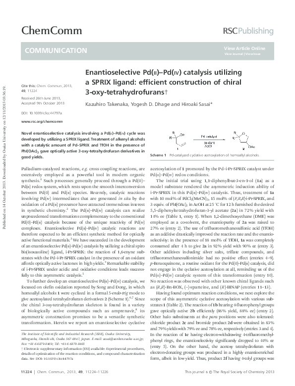 (PDF) Enantioselective Pd(ii)–Pd(iv) catalysis utilizing a SPRIX ligand: efficient construction ...