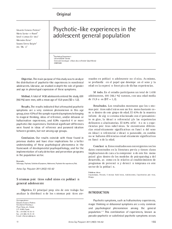 (PDF) Adolescent Psychotic-like Experiences: Gender and Age Analysis