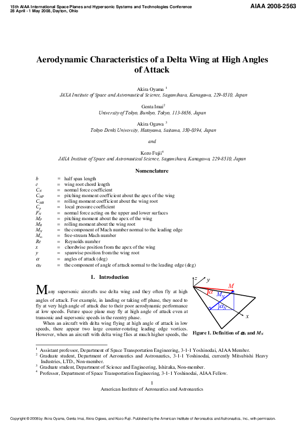 (PDF) Aerodynamic Characteristics of a Delta Wing at High Angles of Attack