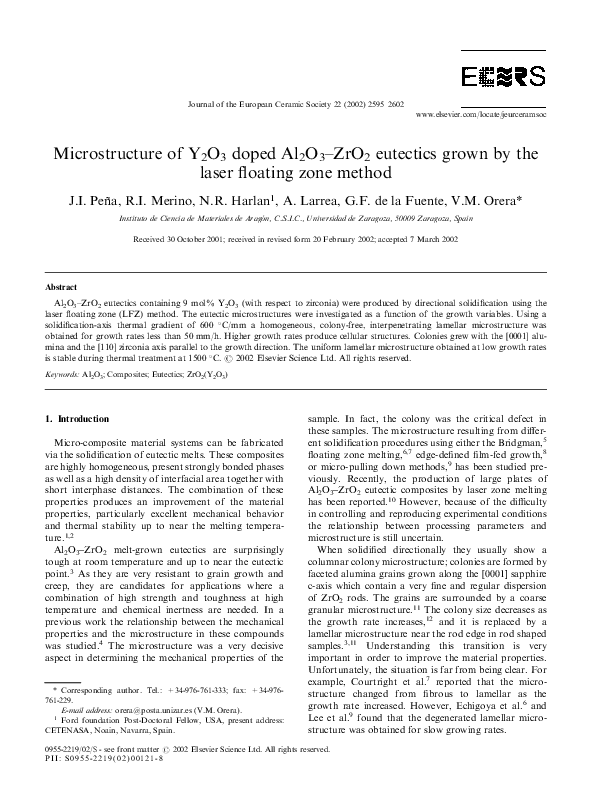 (PDF) Microstructure of Y2O3 doped Al2O3–ZrO2 eutectics grown by the laser floating zone method