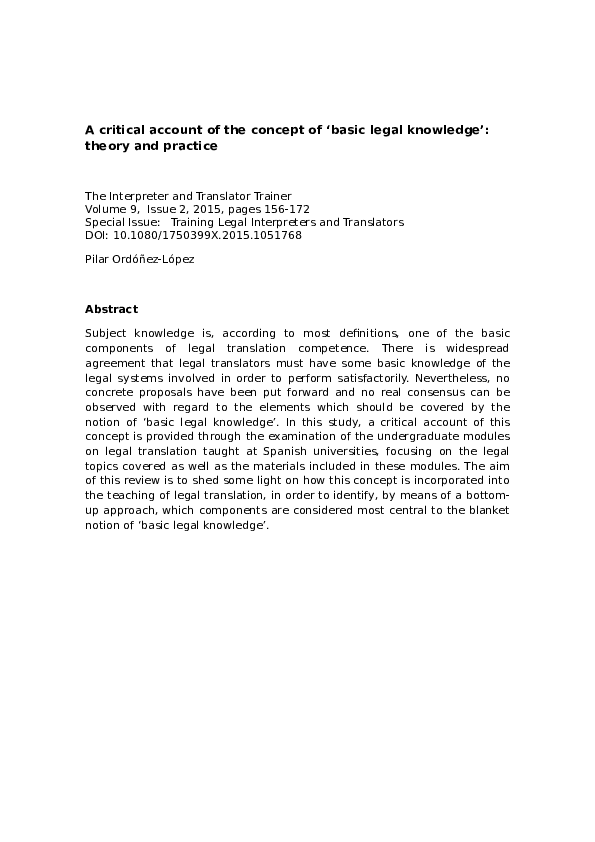 (DOC) A critical account of the concept of ‘basic legal knowledge ...