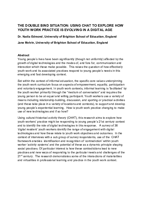 (PDF) THE DOUBLE BIND SITUATION: USING CHAT TO EXPLORE HOW YOUTH WORK ...