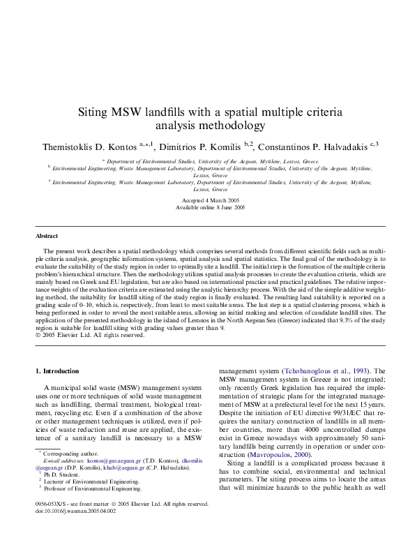 Pdf Siting Msw Landfills With A Spatial Multiple Criteria Analysis Methodology