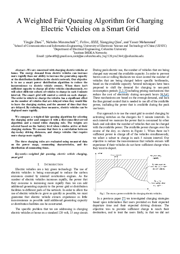 Pdf A Weighted Fair Queuing Algorithm For Charging Electric Vehicles