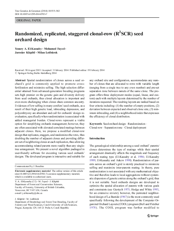 (PDF) Randomized, replicated, staggered clonal-row (R2SCR) seed orchard ...