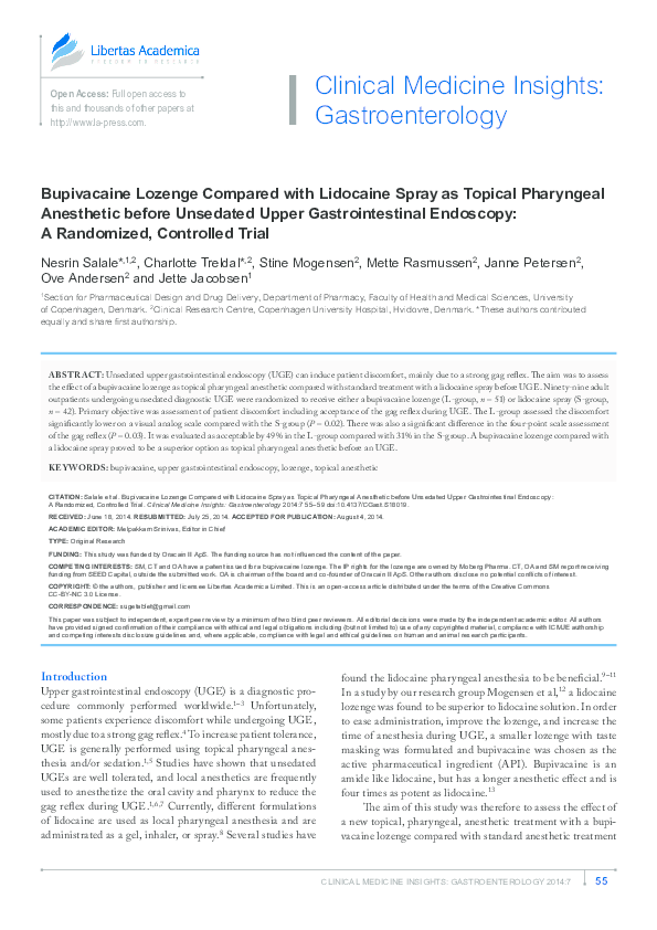 (PDF) Bupivacaine Lozenge Compared with Lidocaine Spray as Topical ...