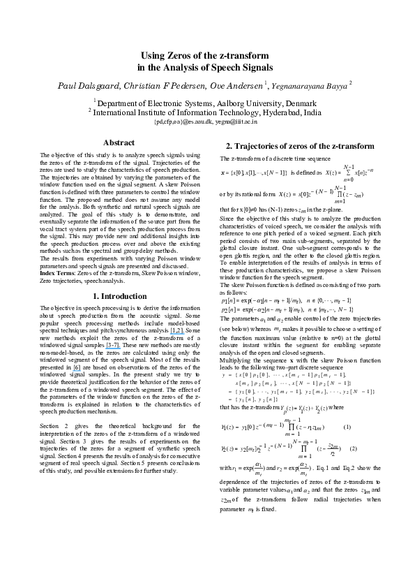 Pdf Using Zeros Of The Z Transform In The Analysis Of Speech Signals