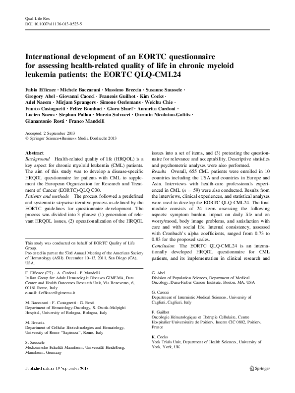 (PDF) International development of an EORTC questionnaire for assessing health-related quality ...