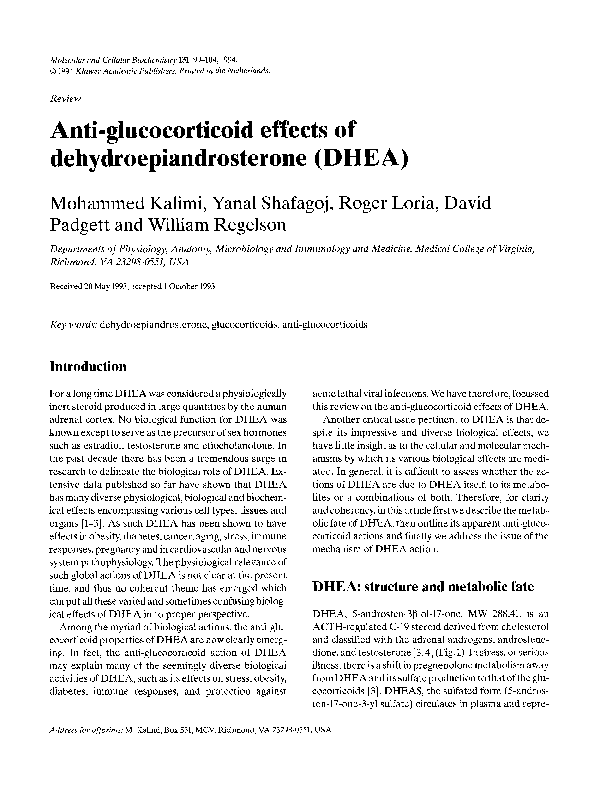 (PDF) Anti-glucocorticoid effects of dehydroepiandrosterone (DHEA)