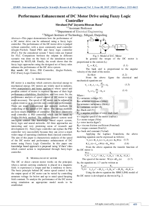 Pdf Performance Enhancement Of Dc Motor Drive Using Fuzzy Logic