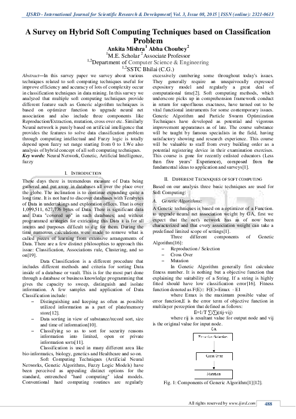 Pdf A Survey On Hybrid Soft Computing Techniques Based On Classification Problem