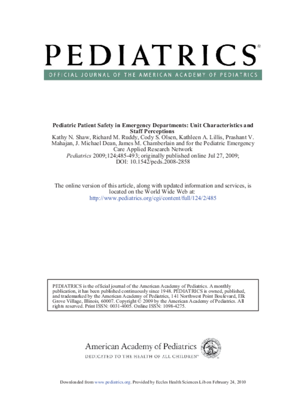 (PDF) Pediatric Patient Safety in Emergency Departments: Unit ...
