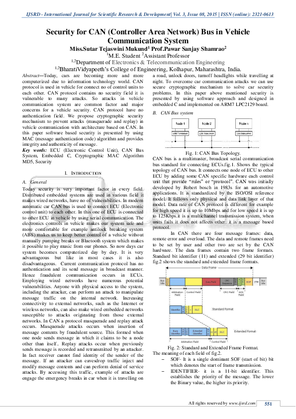 (PDF) Security for CAN (Controller Area Network) in Vehicle ...