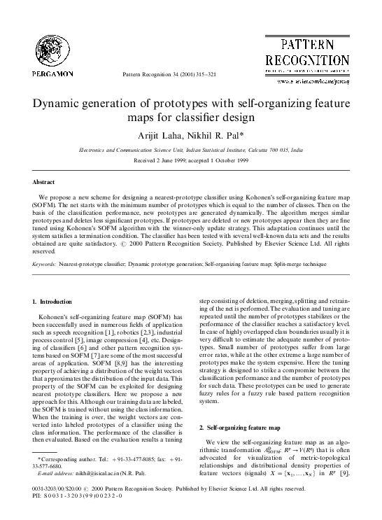 Pdf Dynamic Generation Of Prototypes With Self Organizing Feature