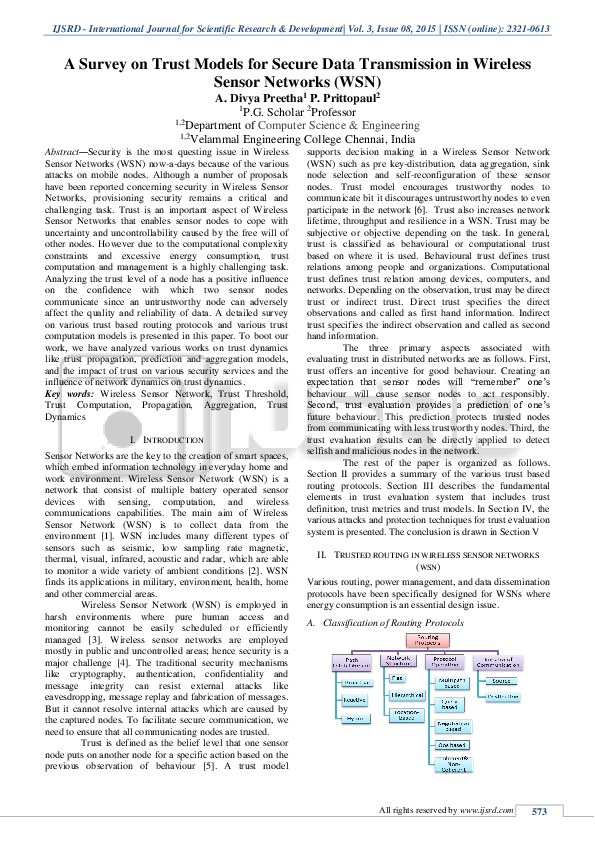 Pdf A Survey On Trust Models For Secure Data Transmission In Wireless