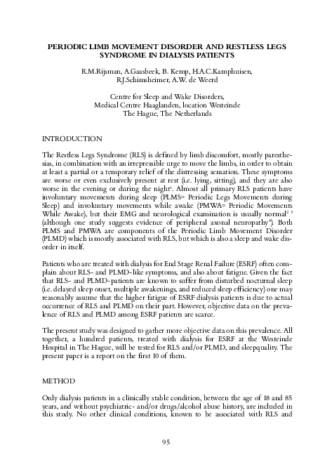 (PDF) Periodic limb movement disorder and restless legs syndrome in ...