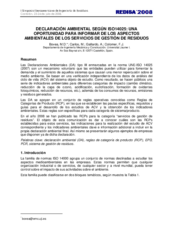 (PDF) Declaración ambiental según ISO 14025: una oportunidad para ...