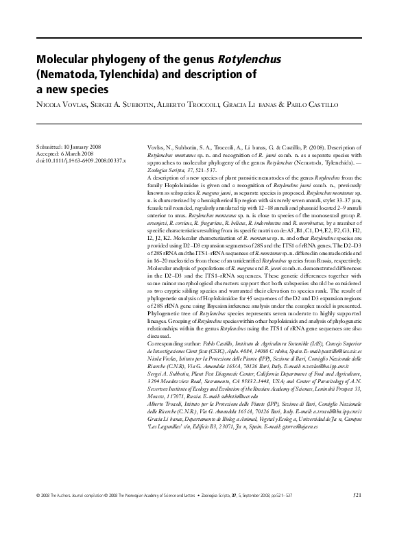 (PDF) Molecular phylogeny of the genus Rotylenchus (Nematoda ...
