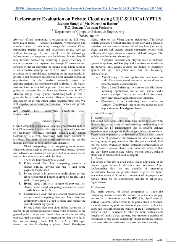 (PDF) Performance Evaluation On Private Cloud Using UEC & EUCALYPTUS