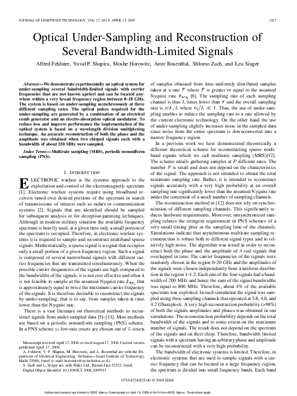 (PDF) Optical Under-Sampling and Reconstruction of Several Bandwidth ...