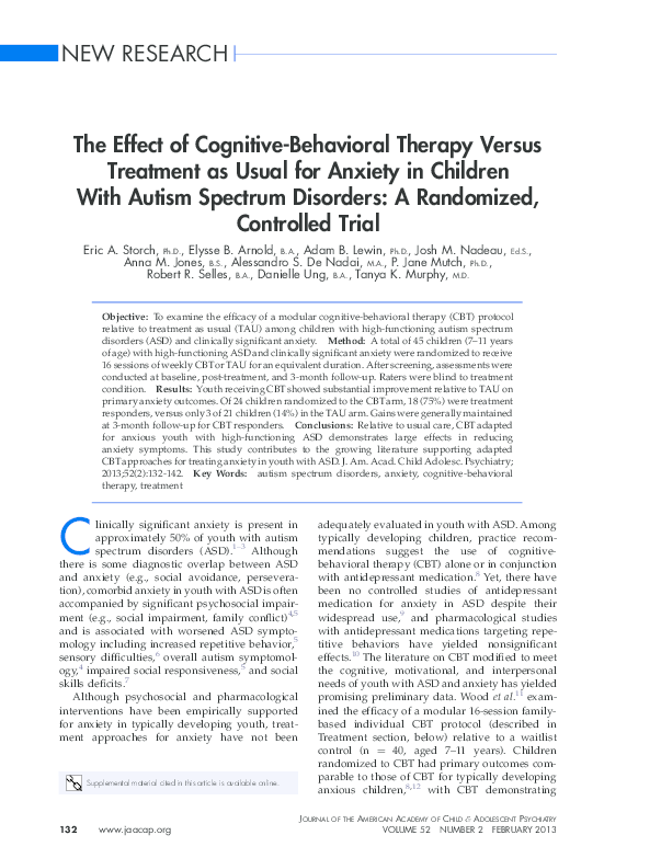 (PDF) The Effect of Cognitive-Behavioral Therapy Versus Treatment as Usual for Anxiety in ...