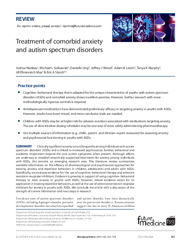 (PDF) Treatment of comorbid anxiety and autism spectrum disorders