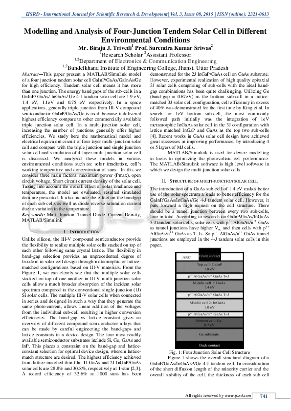 Pdf Modelling And Analysis Of Four Junction Tendem Solar Cell In