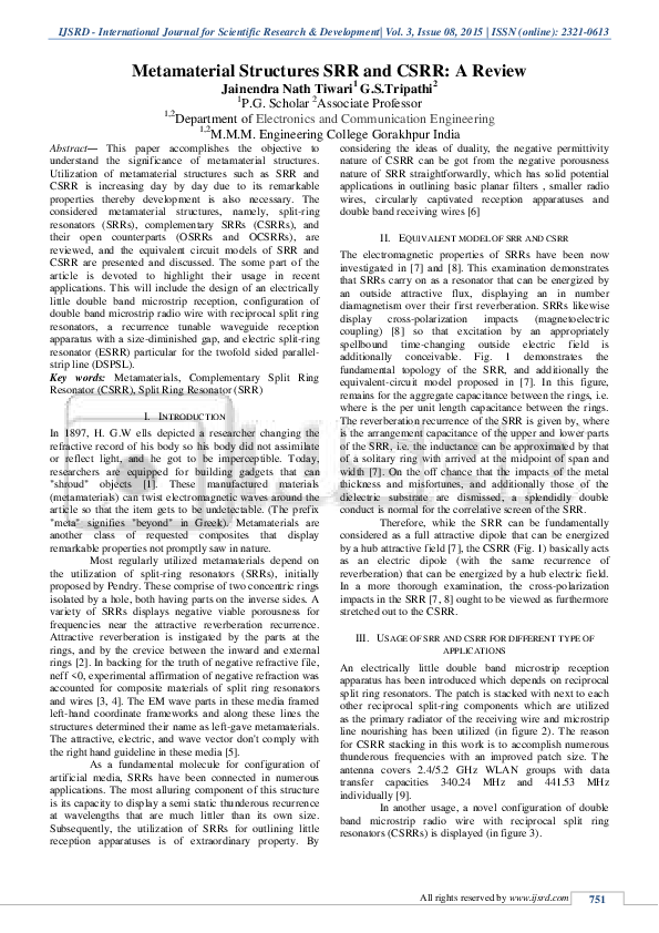 Pdf Meta Material Structures Srr And Csrr A Review