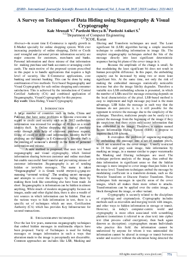 Pdf A Survey On Techniques Of Data Hiding Using Steganography And Visual Cryptography Ijsrd