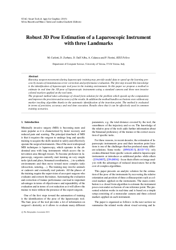 (PDF) Robust 3D Pose Estimation of a Laparoscopic Instrument with three Landmarks